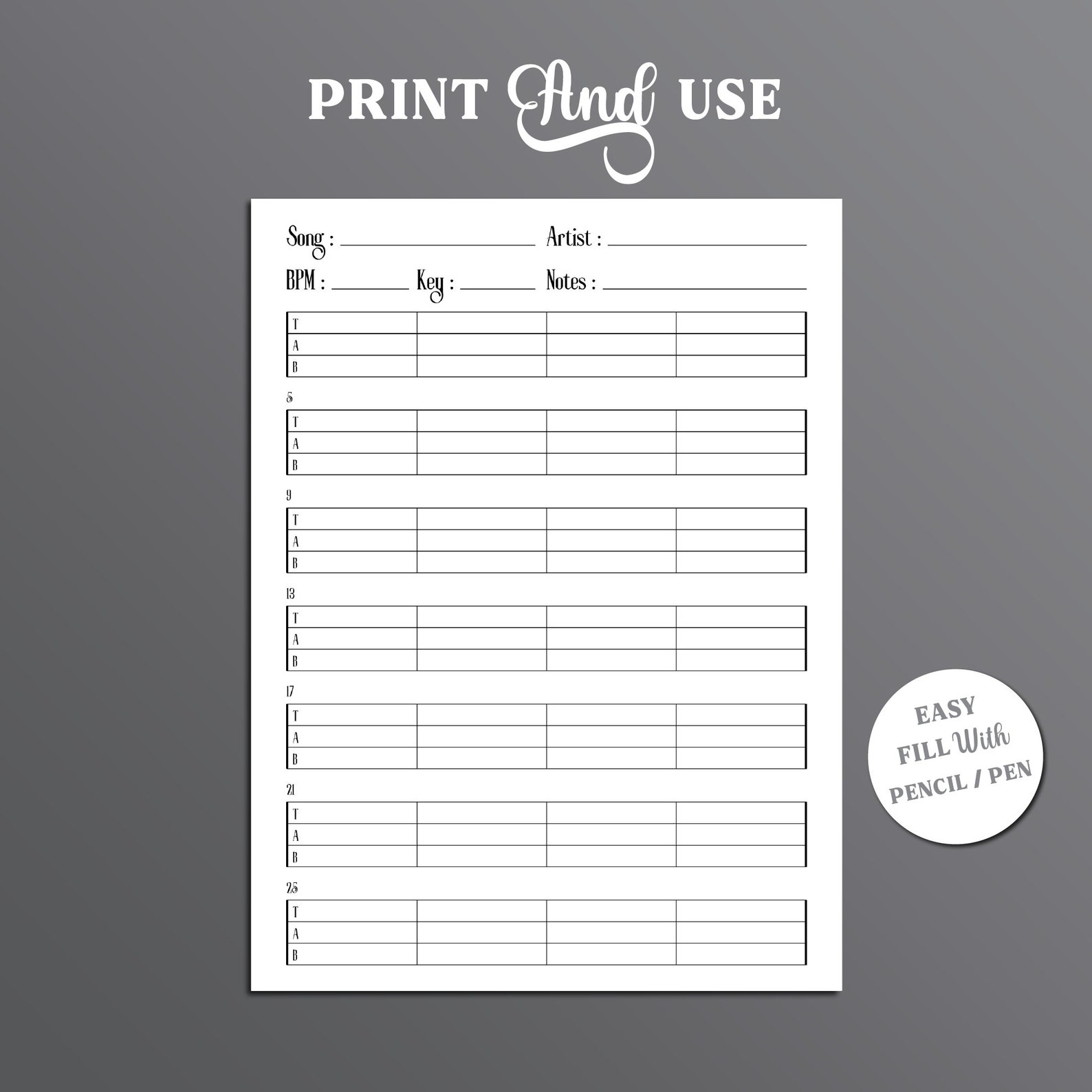 Bass Blank Tabs Printable, Blank 4-string Bass, Blank Sheet Music ...