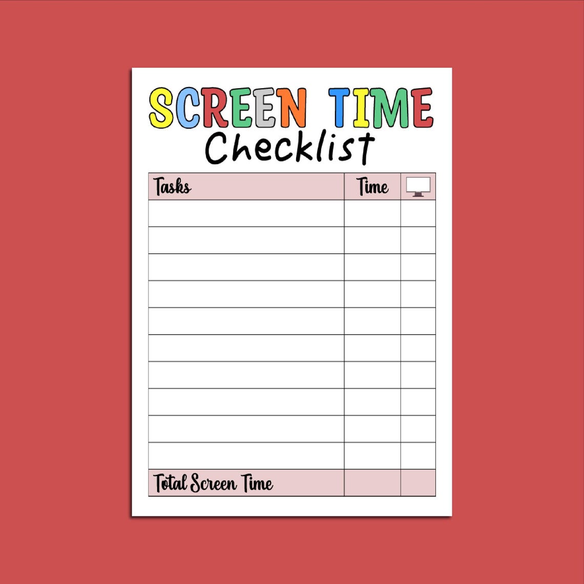 Screen Time Checklist Kids Printable, Earn Screen Time, Screen Time ...