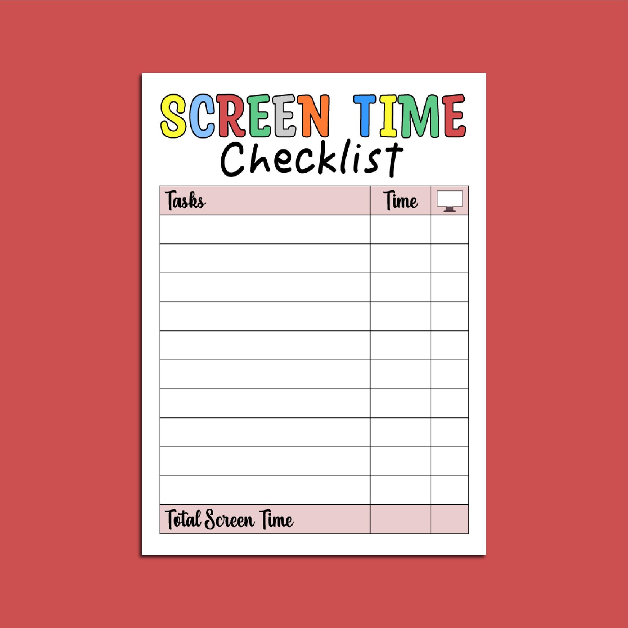 Screen Time Checklist Kids Printable, Earn Screen Time, Screen Time ...