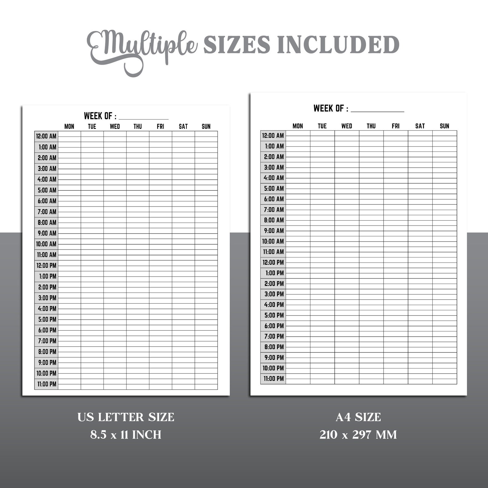 24 Hour Weekly Schedule Printable, Printable Daily Planner, Hourly ...