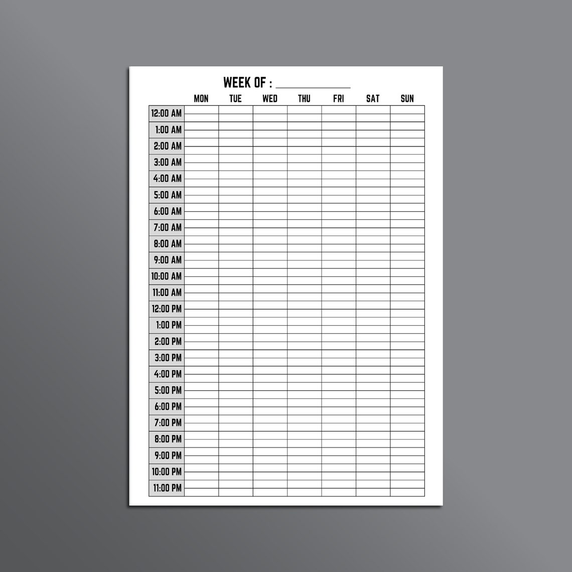 24 Hour Weekly Schedule Printable, Printable Daily Planner, Hourly ...