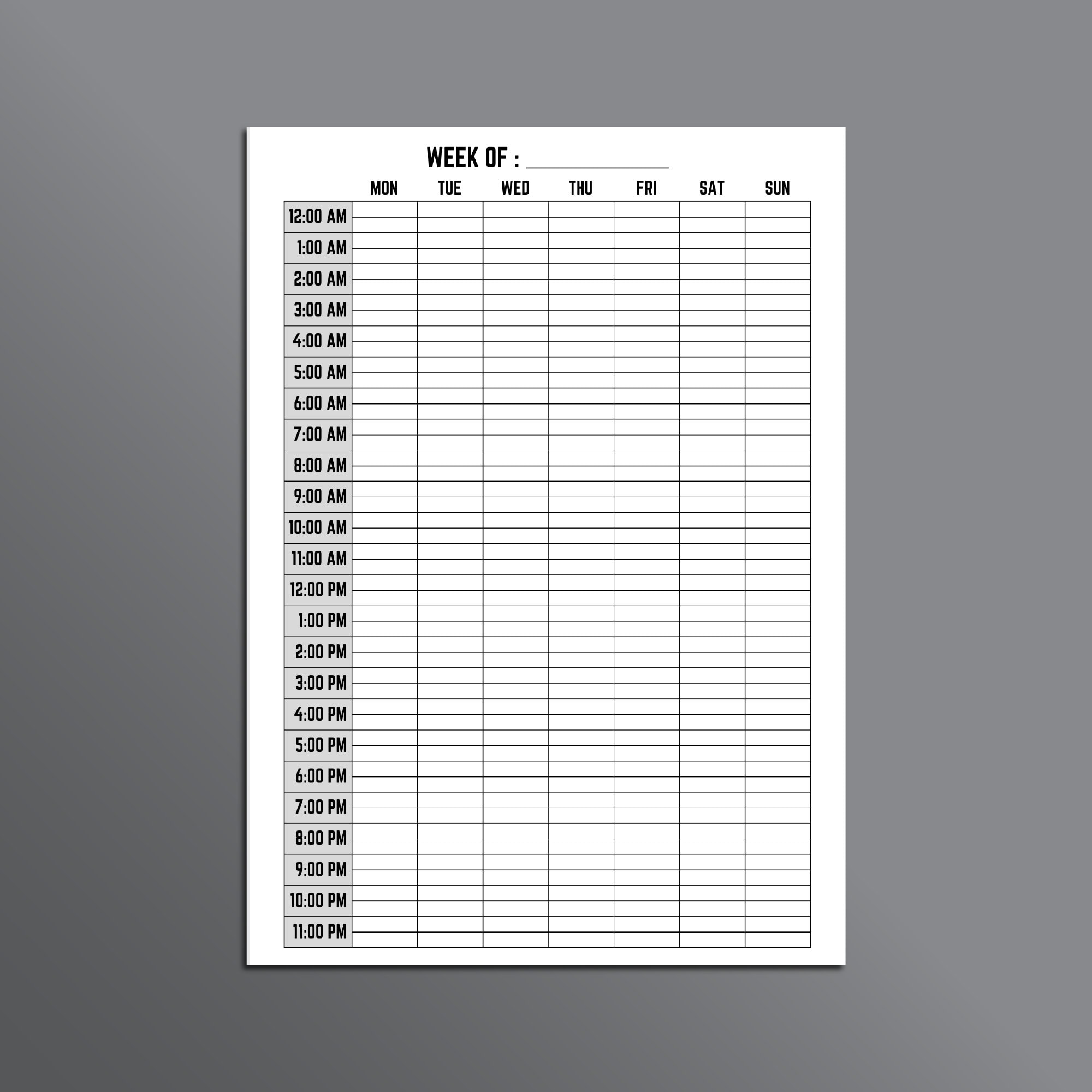 24 Hour Weekly Schedule Printable, Printable Daily Planner, Hourly ...