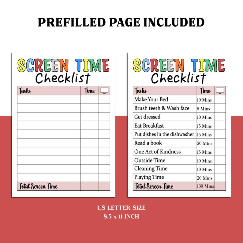 Screen Time Checklist Kids Printable, Earn Screen Time, Screen Time ...