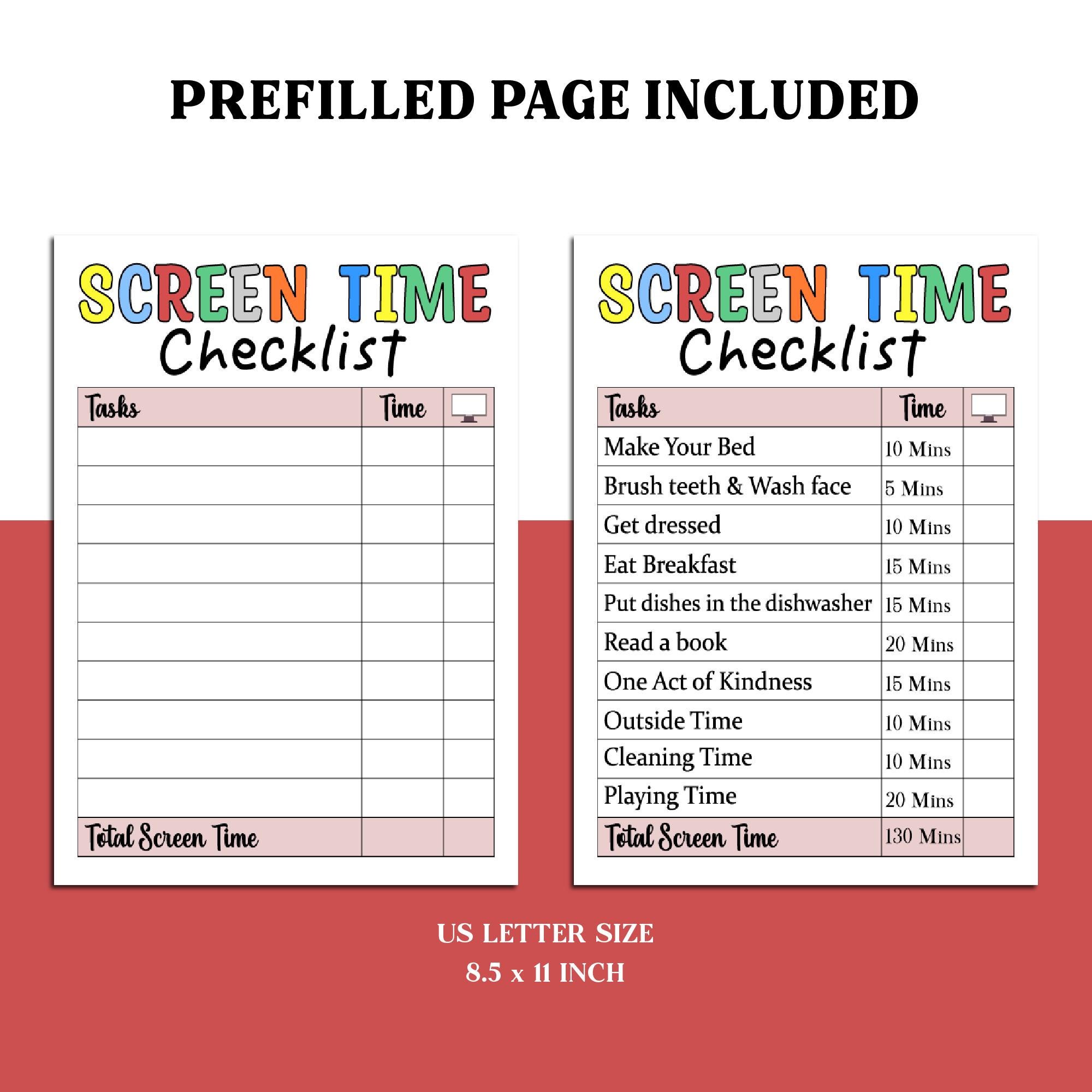 Screen Time Checklist Kids Printable, Earn Screen Time, Screen Time ...