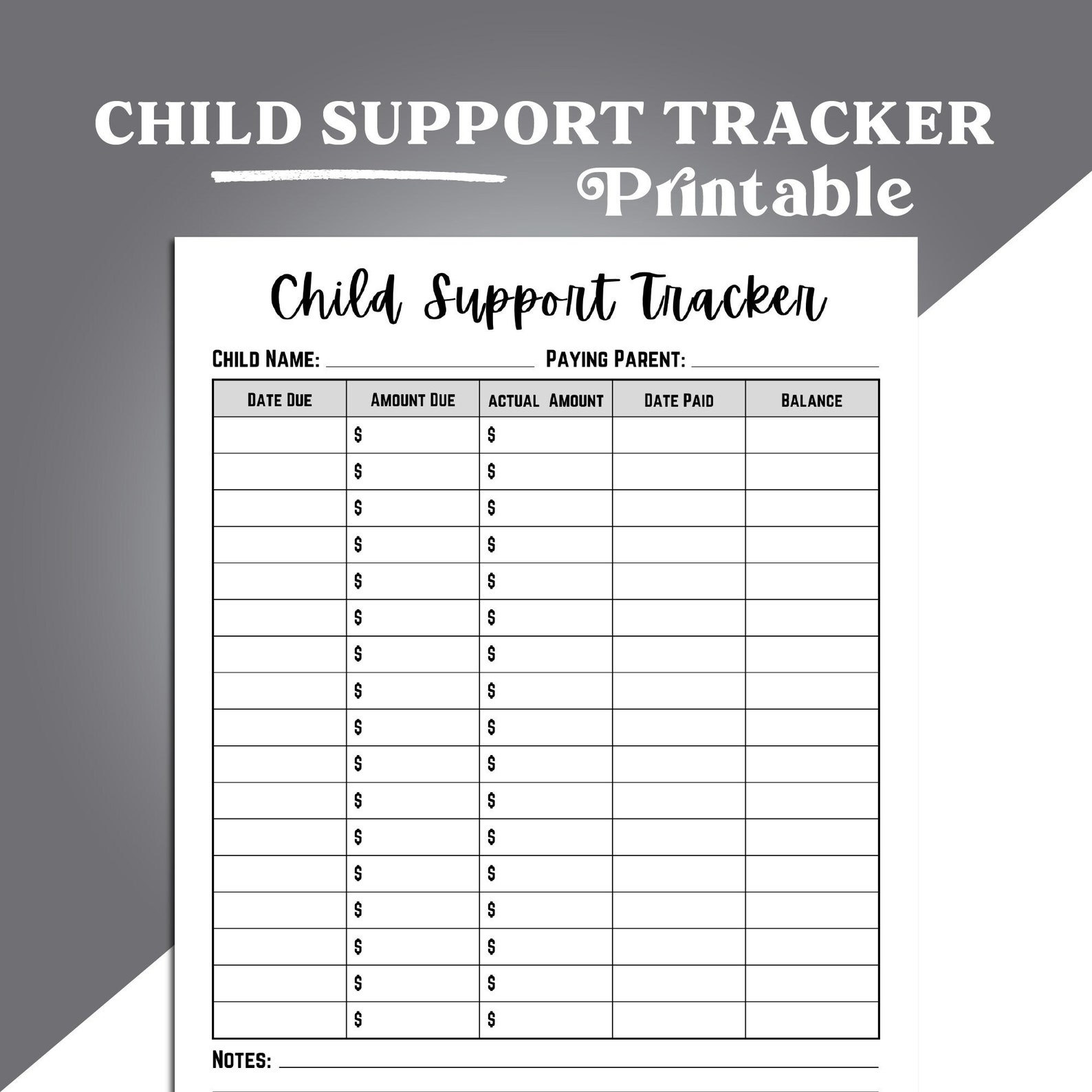 Child Support Tracker Printable - Child Support Payment Tracker - Co ...