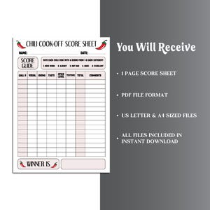 Chili Cook-off Score Sheet Printable for Chili Competition, Cook off ...