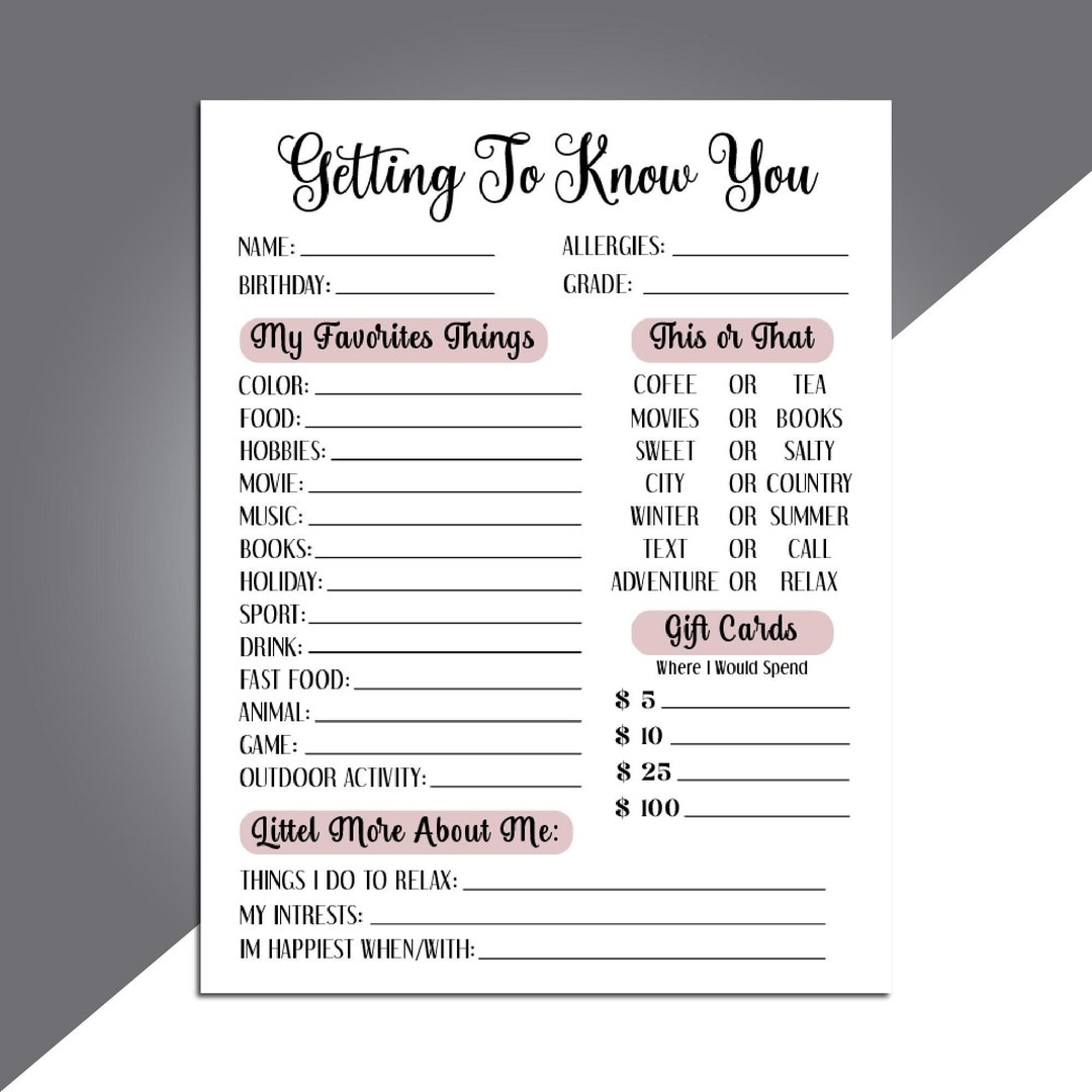 Getting to Know You Questions Printable, Coworker Questions, All About ...