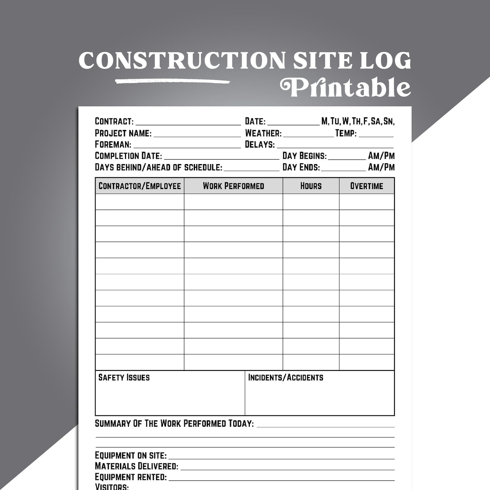 Construction Site Log, Construction Management and Planning Tool ...