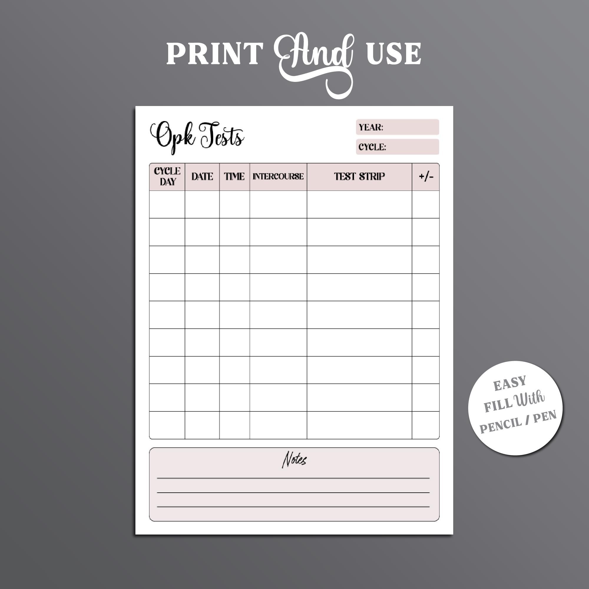 OPK Test Sheet Printable, Ovulation Tracker, Ovulation Test Strips ...