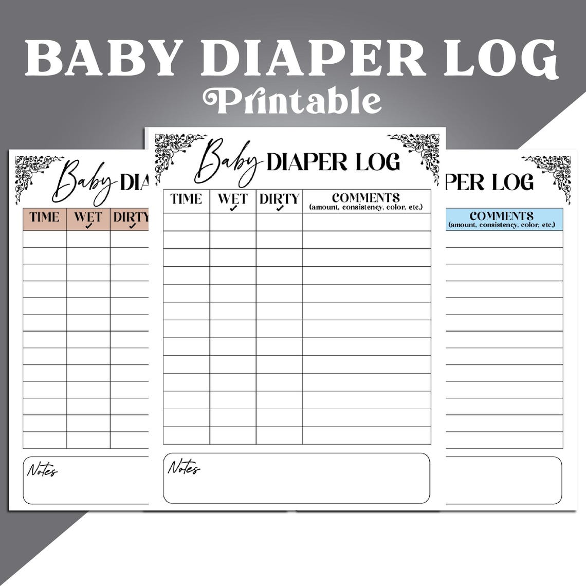 Diaper Log Printable, Baby Diaper Tracker, Daily Diaper Changing Log ...