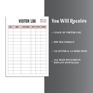 Visitor Log Printable, Visitor Log Sheet, Visitor Tracker Template ...