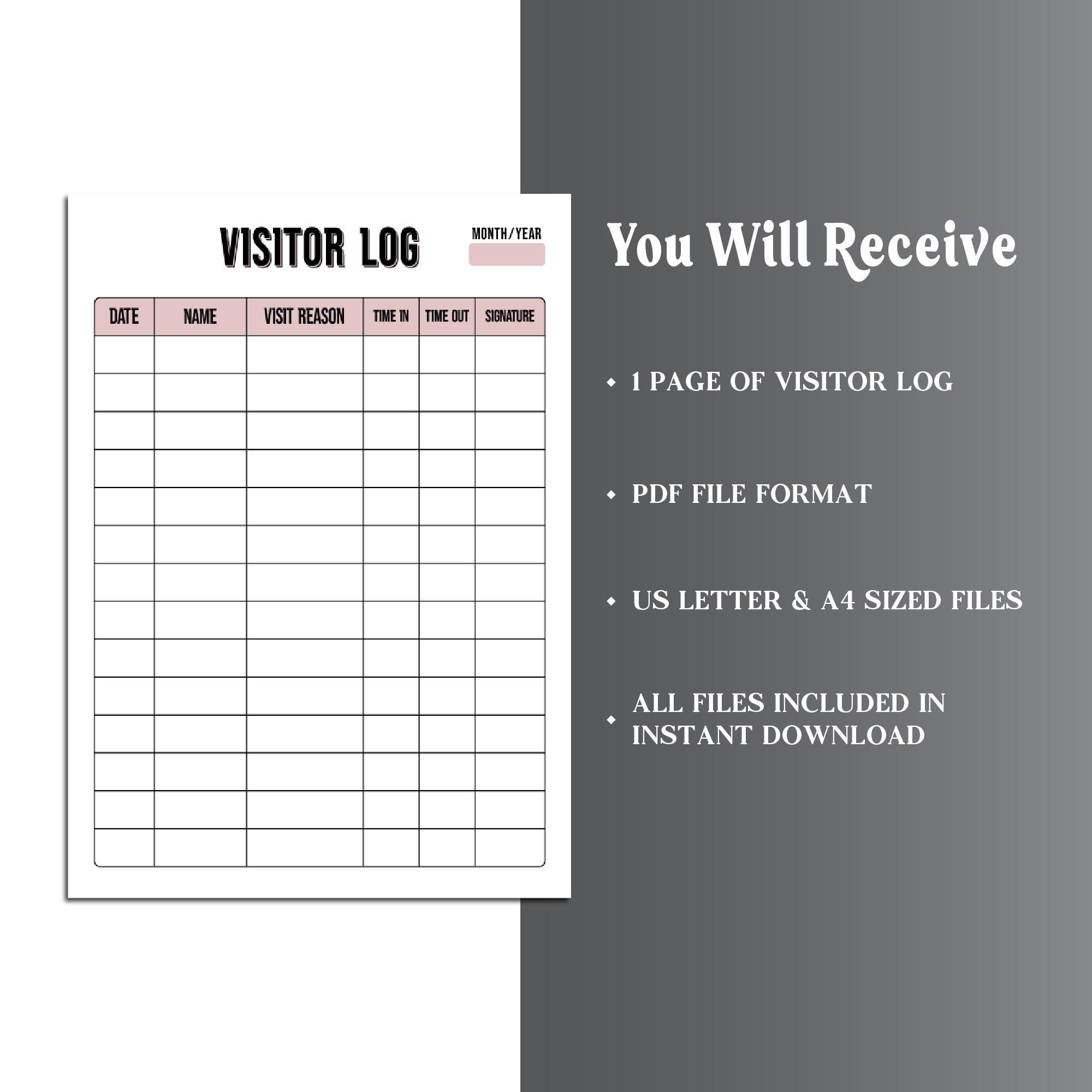 Visitor Log Printable, Visitor Log Sheet, Visitor Tracker Template ...