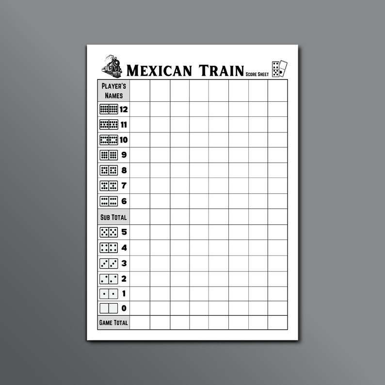 Mexican Train Dominoes Score Sheet, Mexican Train Game Score Sheet ...