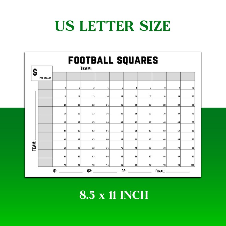 Printable Football Squares, Football Squares, Football Fundraiser ...