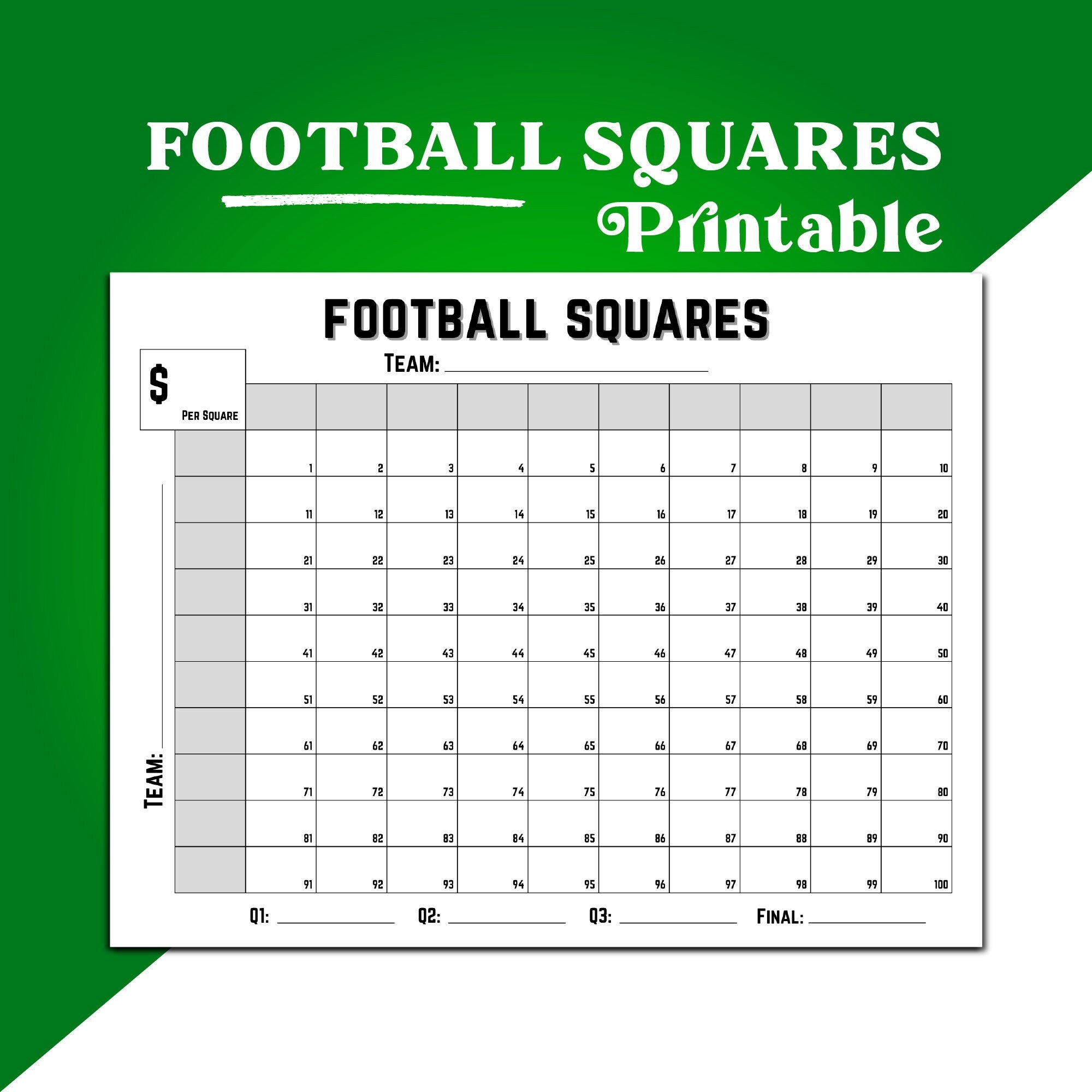 Printable Football Squares, Super Football Bowl Squares, Football ...