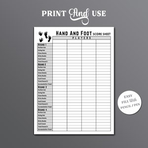 Hand and Foot Score Sheets, Hand and Foot Card Game Score Sheets ...