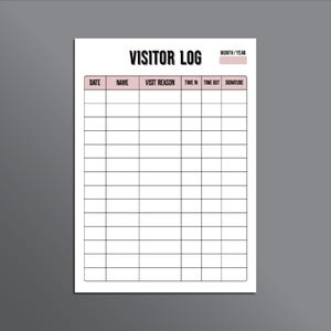 Visitor Log Printable, Visitor Log Sheet, Visitor Tracker Template ...
