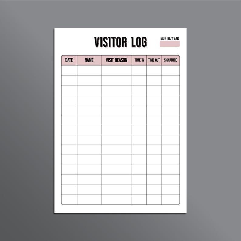 Visitor Log Printable, Visitor Log Sheet, Visitor Tracker Template ...
