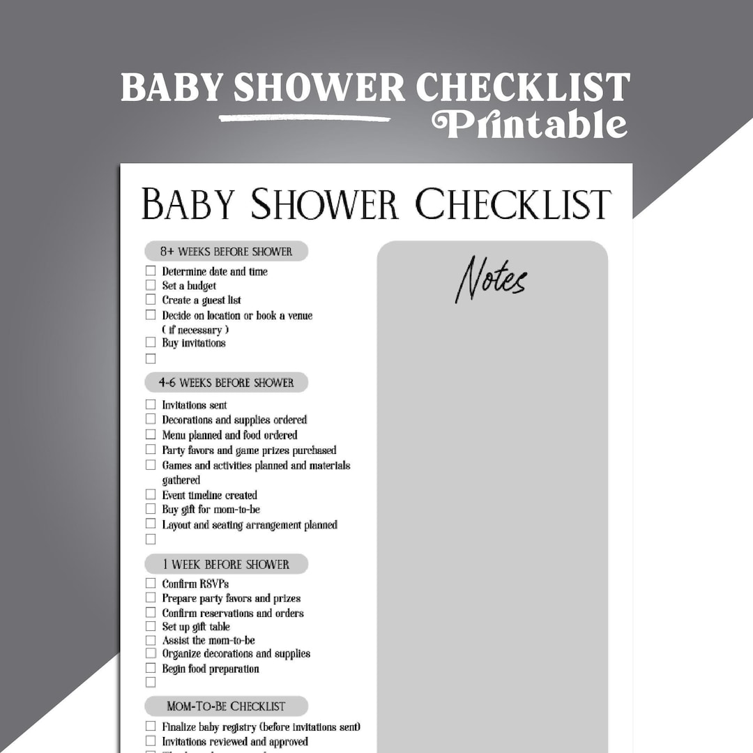 Baby Shower Checklist, Baby Shower Planner, Baby Shower List Template, Baby Shower Event Host ...