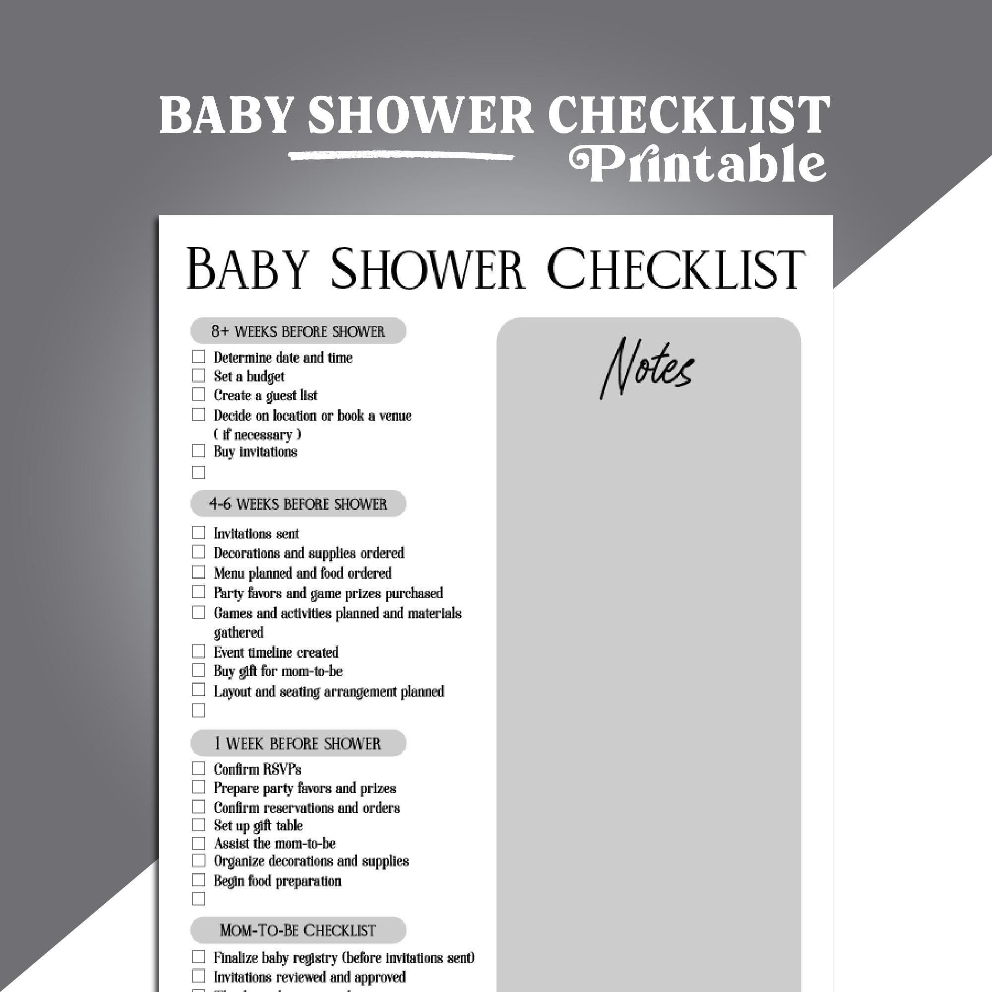 Baby Shower Checklist, Baby Shower Planner, Baby Shower List Template ...