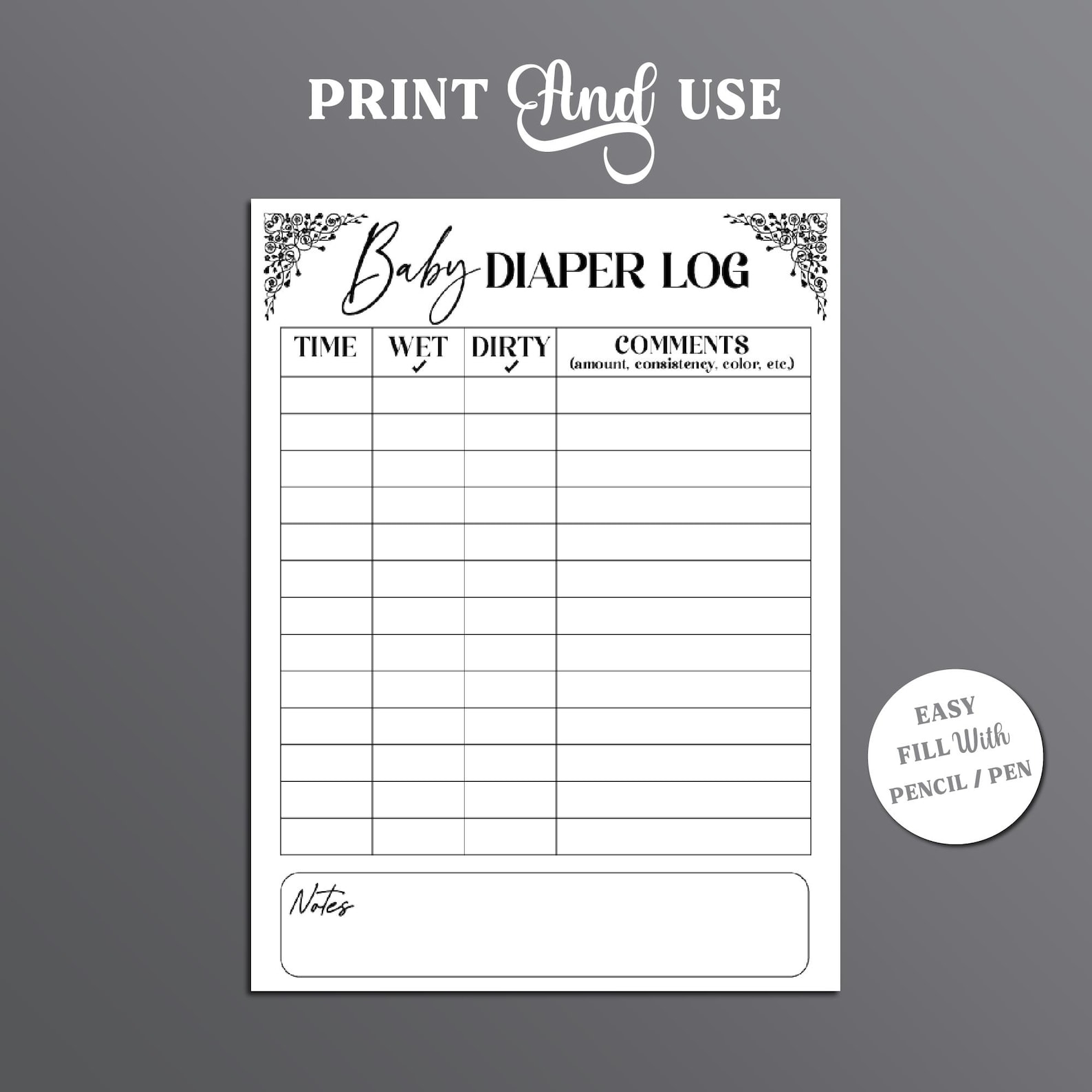 Diaper Log Printable, Baby Diaper Tracker, Daily Diaper Changing Log ...
