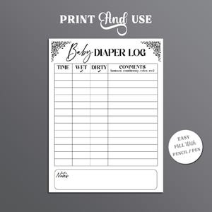 Diaper Log Printable, Baby Diaper Tracker, Daily Diaper Changing Log ...