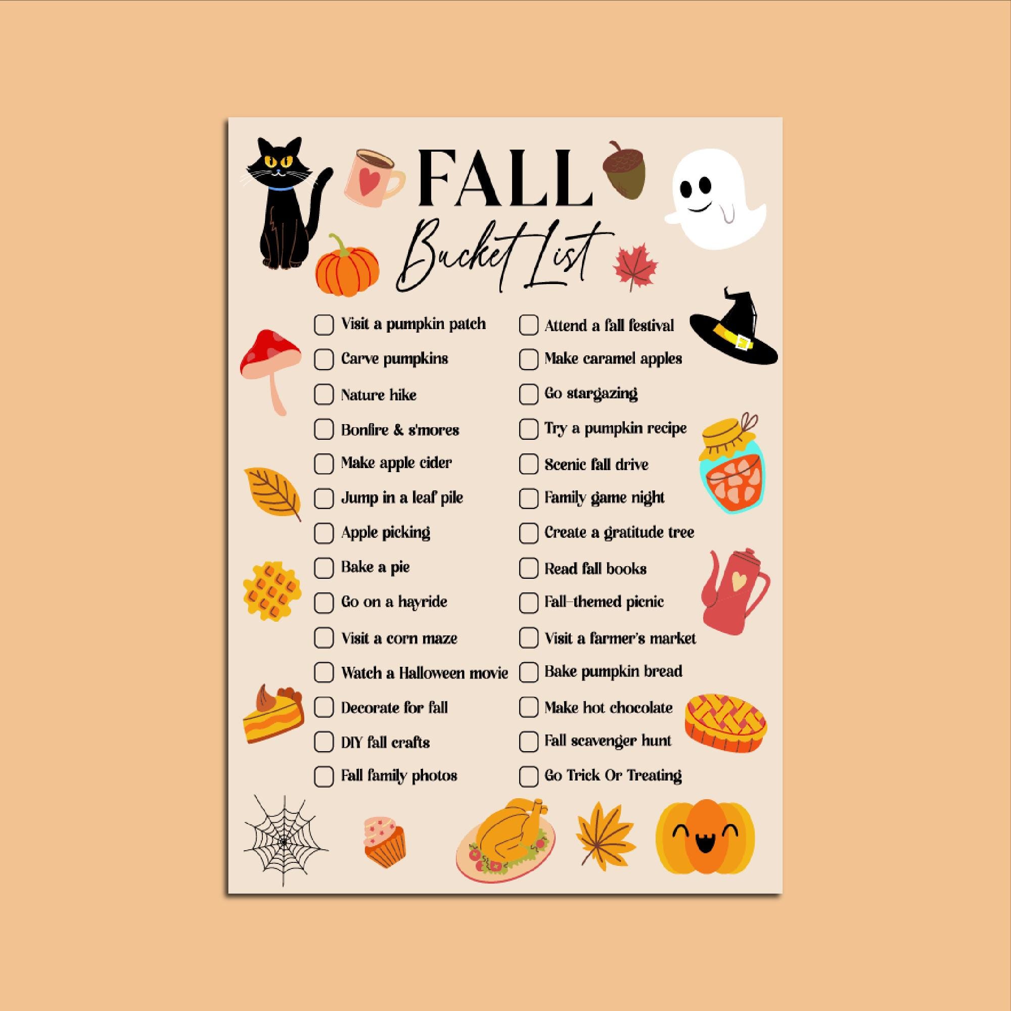 Fall Bucket List Printable, Fall to Do List for Families, Autumn Bucket ...