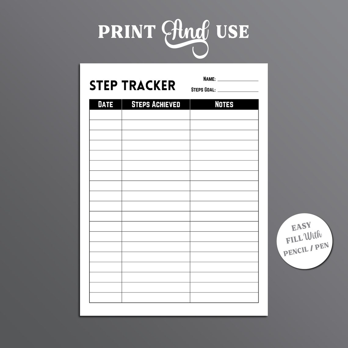 Simple Step Tracker Printable, Daily Walking Log, Health and Wellness ...