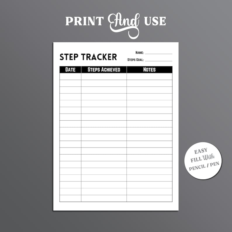 Simple Step Tracker Printable, Daily Walking Log, Health and Wellness ...