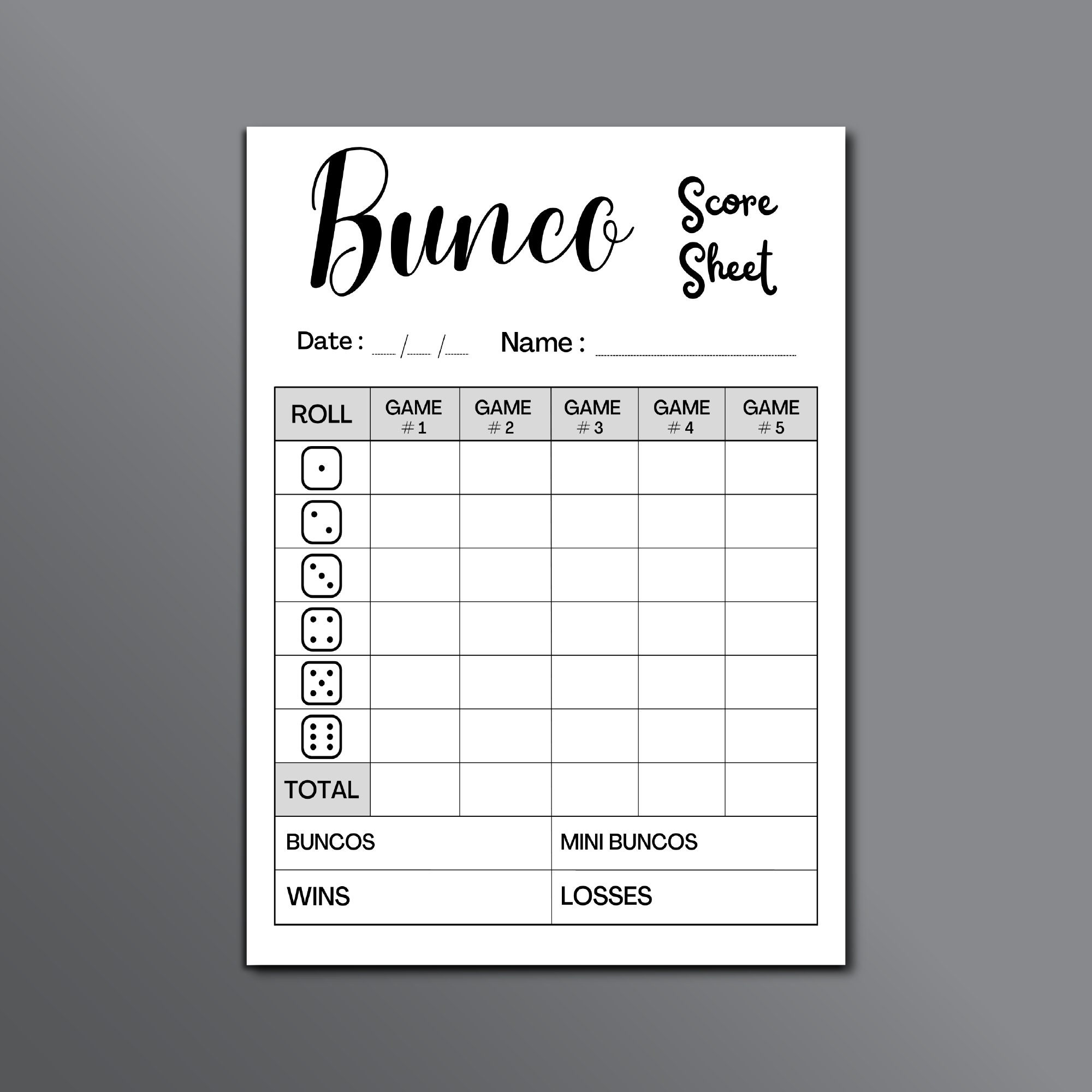 Bunco Game Score Sheet, Printable Bunco Score Pad, Bunco Score Card ...