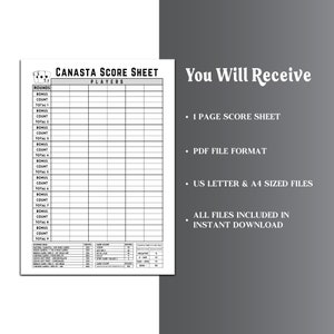 Canasta Score Sheet, Canasta Card Game Score Sheet, Printable Canasta ...
