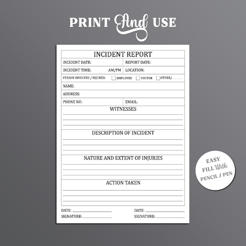 Incident Report Health and Safety, Incident Report Form, Business ...
