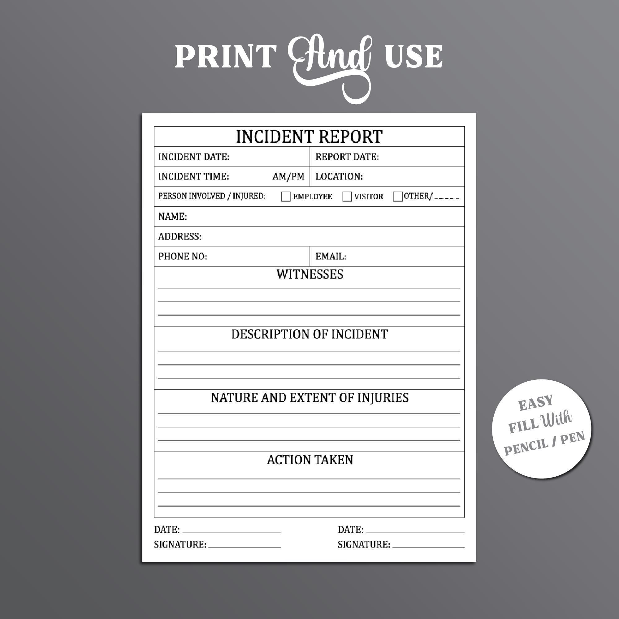 Incident Report Health and Safety, Incident Report Form, Business ...