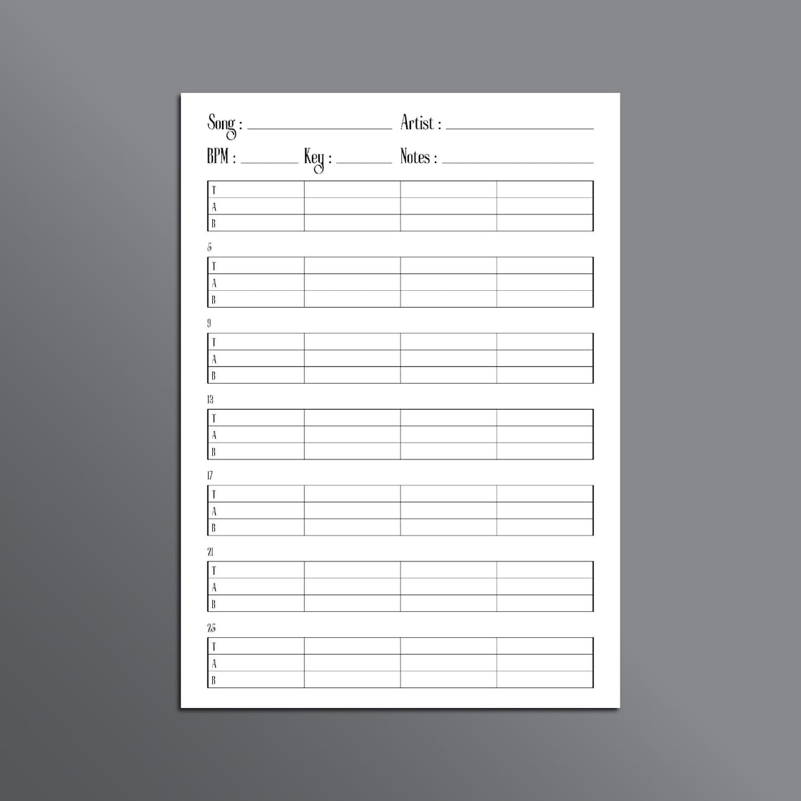 Bass Blank Tabs Printable, Blank 4-string Bass, Blank Sheet Music ...