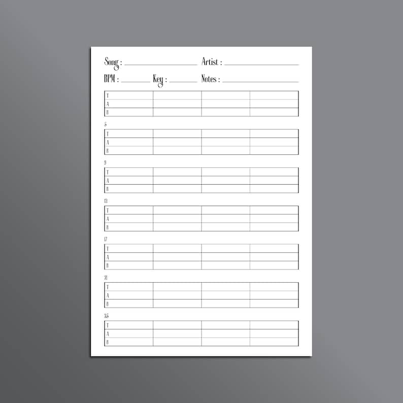 Bass Blank Tabs Printable, Blank 4-string Bass, Blank Sheet Music ...