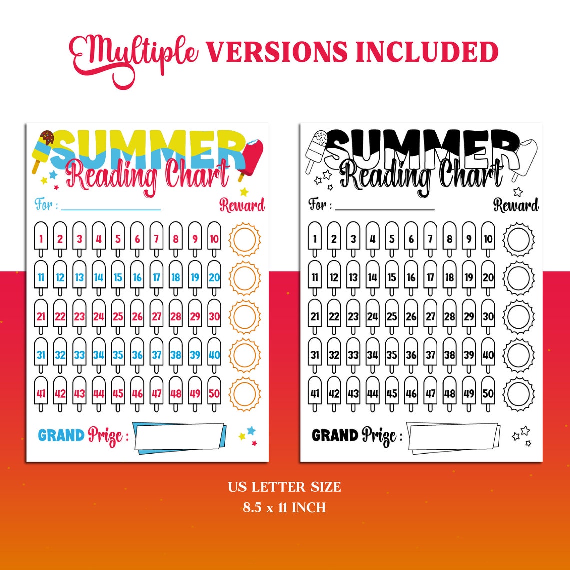 Summer Ice Pop Reading Chart Tracker, Summer Reading Challenge for Kids ...