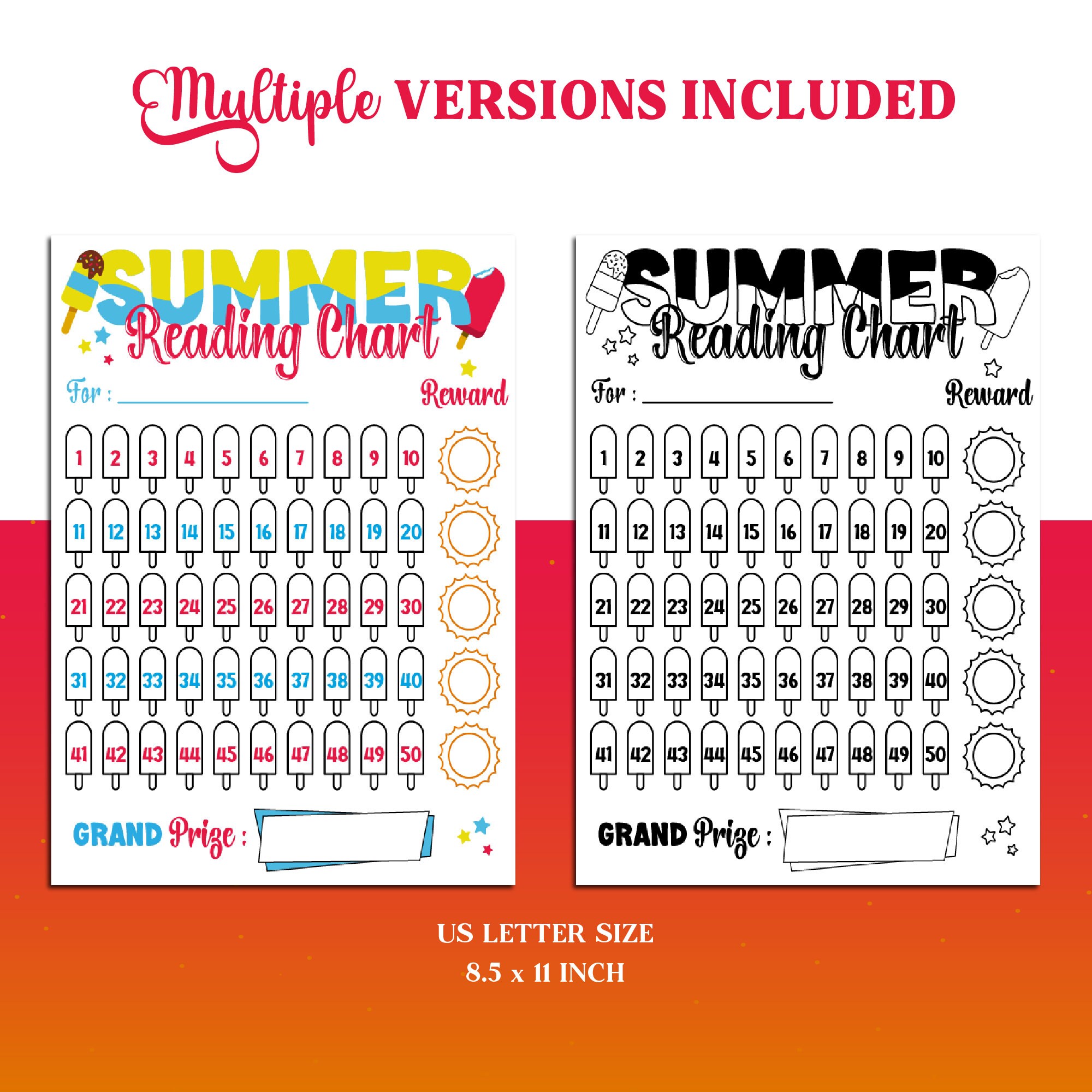 Summer Ice Pop Reading Chart Tracker, Summer Reading Challenge for Kids ...