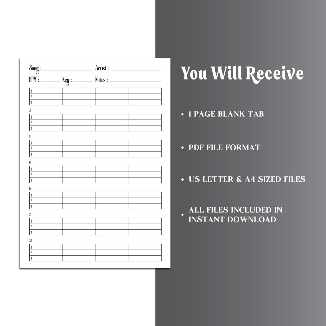 Bass Blank Tabs Printable, Blank 4-string Bass, Blank Sheet Music ...