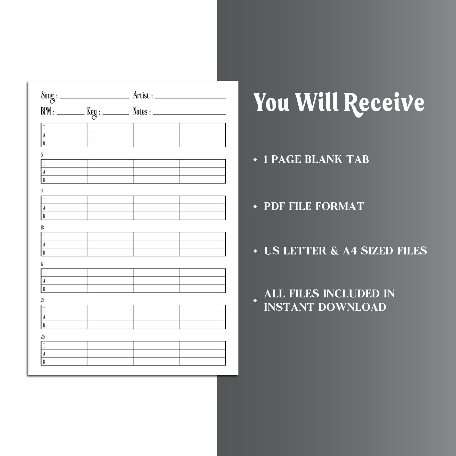 Bass Blank Tabs Printable, Blank 4-string Bass, Blank Sheet Music ...