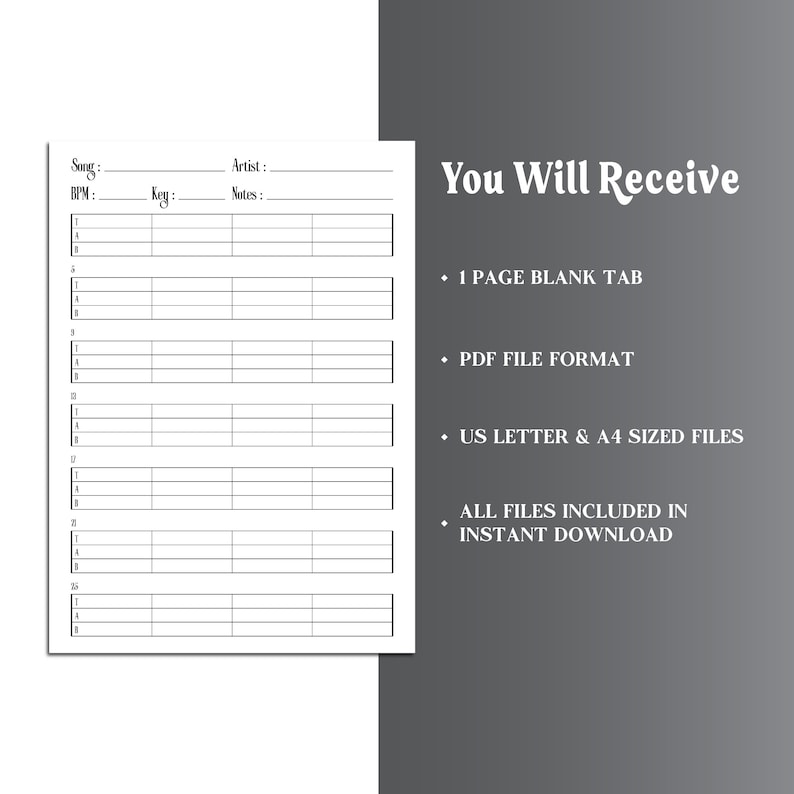 Bass Blank Tabs Printable, Blank 4-string Bass, Blank Sheet Music ...