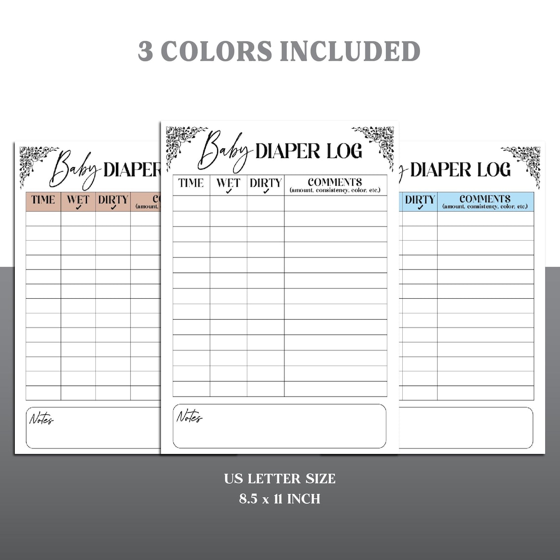 Diaper Log Printable, Baby Diaper Tracker, Daily Diaper Changing Log ...