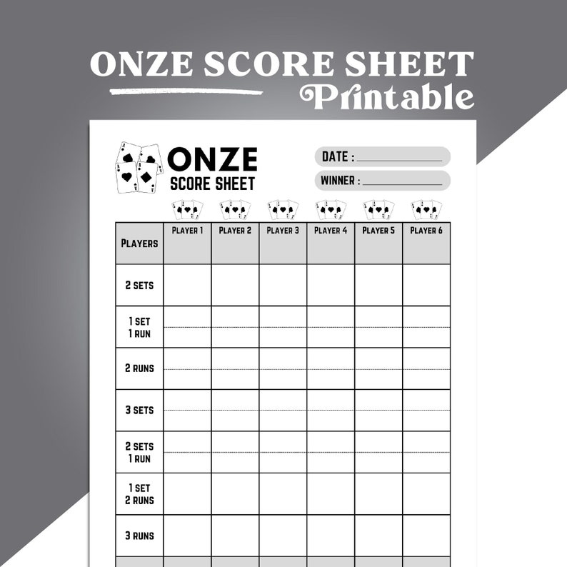 Onze Score Sheet, Onze Scorekeeping, Onze Card Game Score Pad Printabel ...