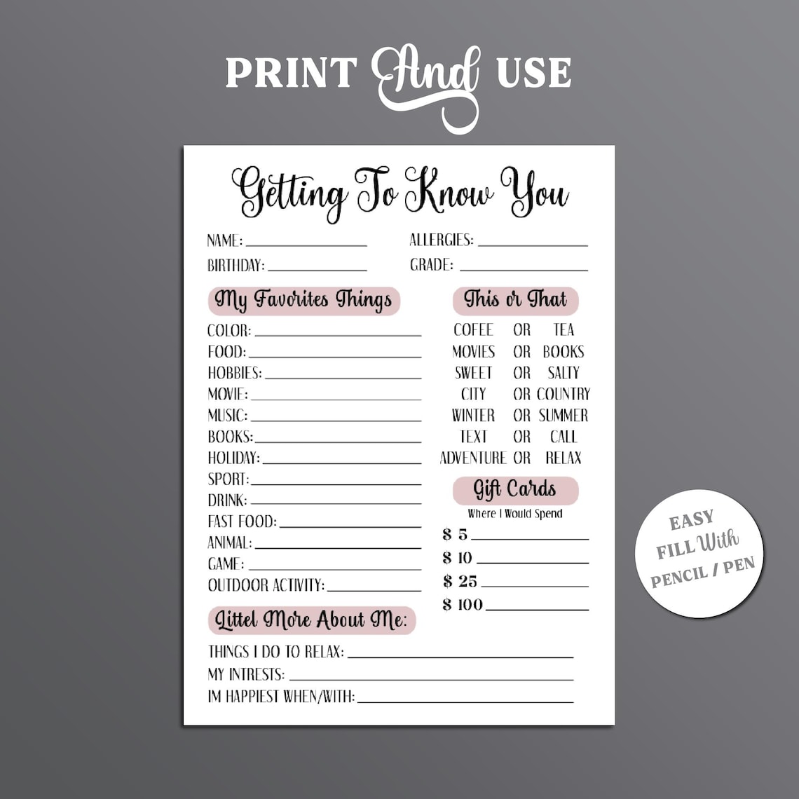 Getting to Know You Questions Printable, Coworker Questions, All About ...