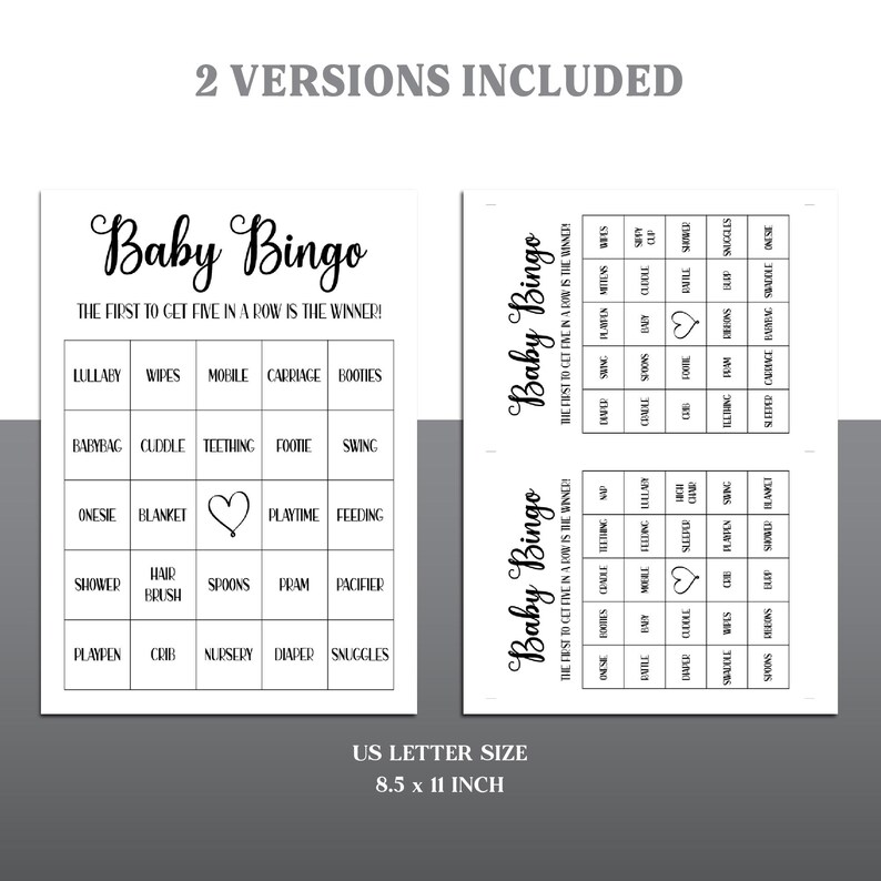 50 Prefilled Baby Shower Bingo Cards, 50 Unique Bingo Cards, Baby ...