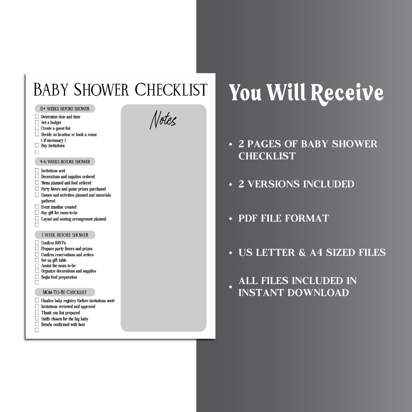 Baby Shower Checklist, Baby Shower Planner, Baby Shower List Template ...