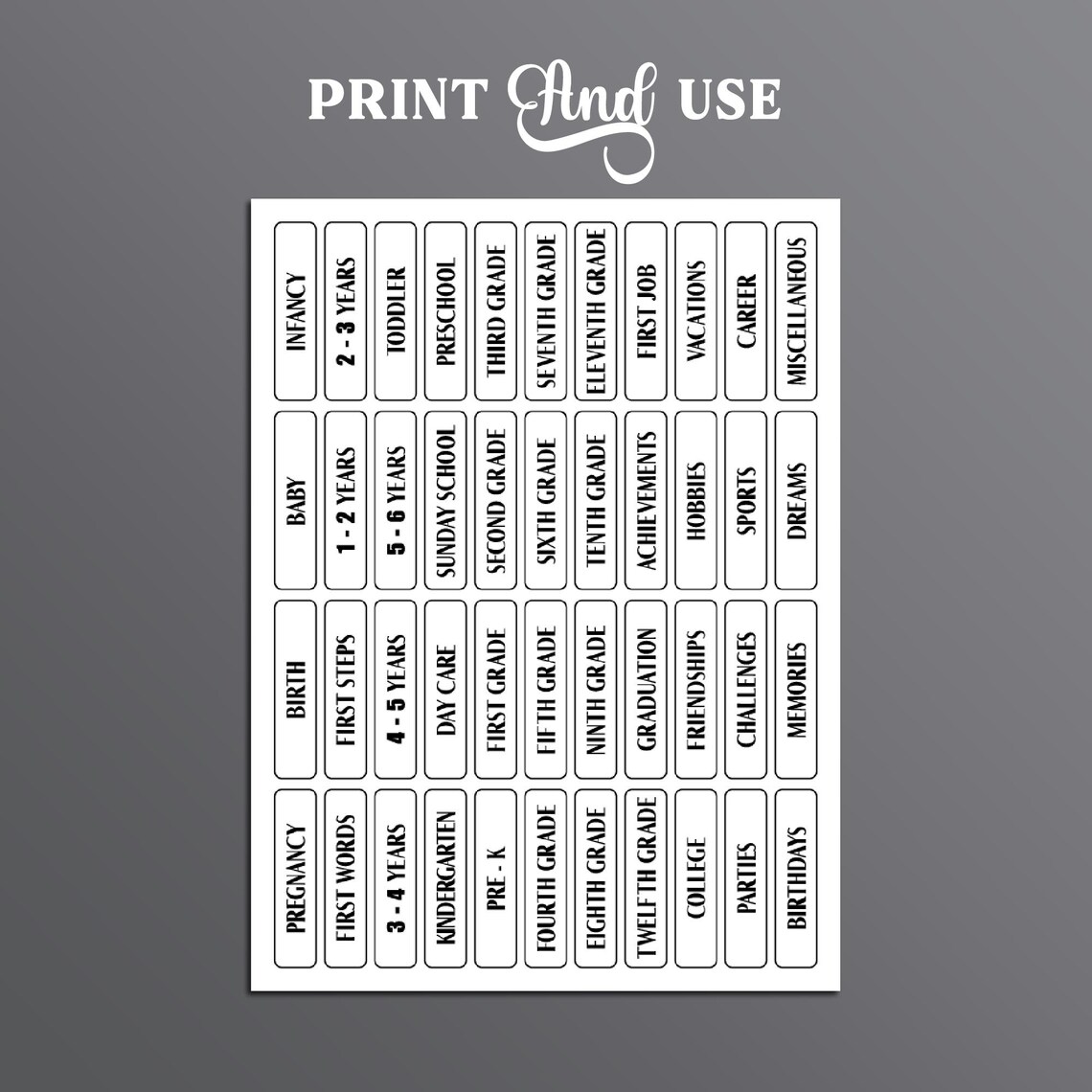Memory Box Tab Labels, School File Box, Milestone Tote, Printable ...