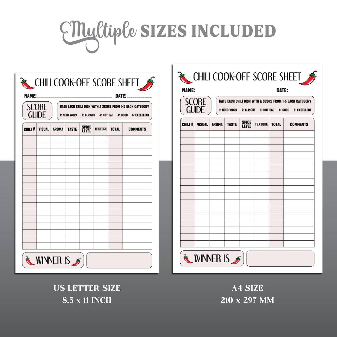 Chili Cook-off Score Sheet Printable for Chili Competition, Cook off ...