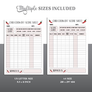 Chili Cook-off Score Sheet Printable for Chili Competition, Cook off ...