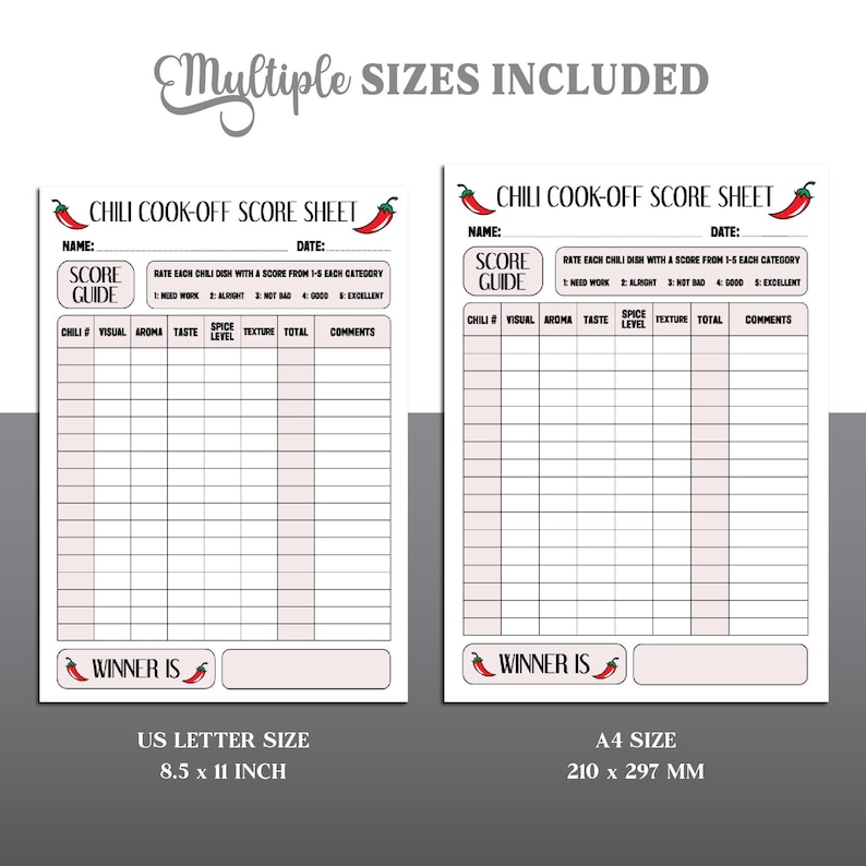 Chili Cook-off Score Sheet Printable for Chili Competition, Cook off ...