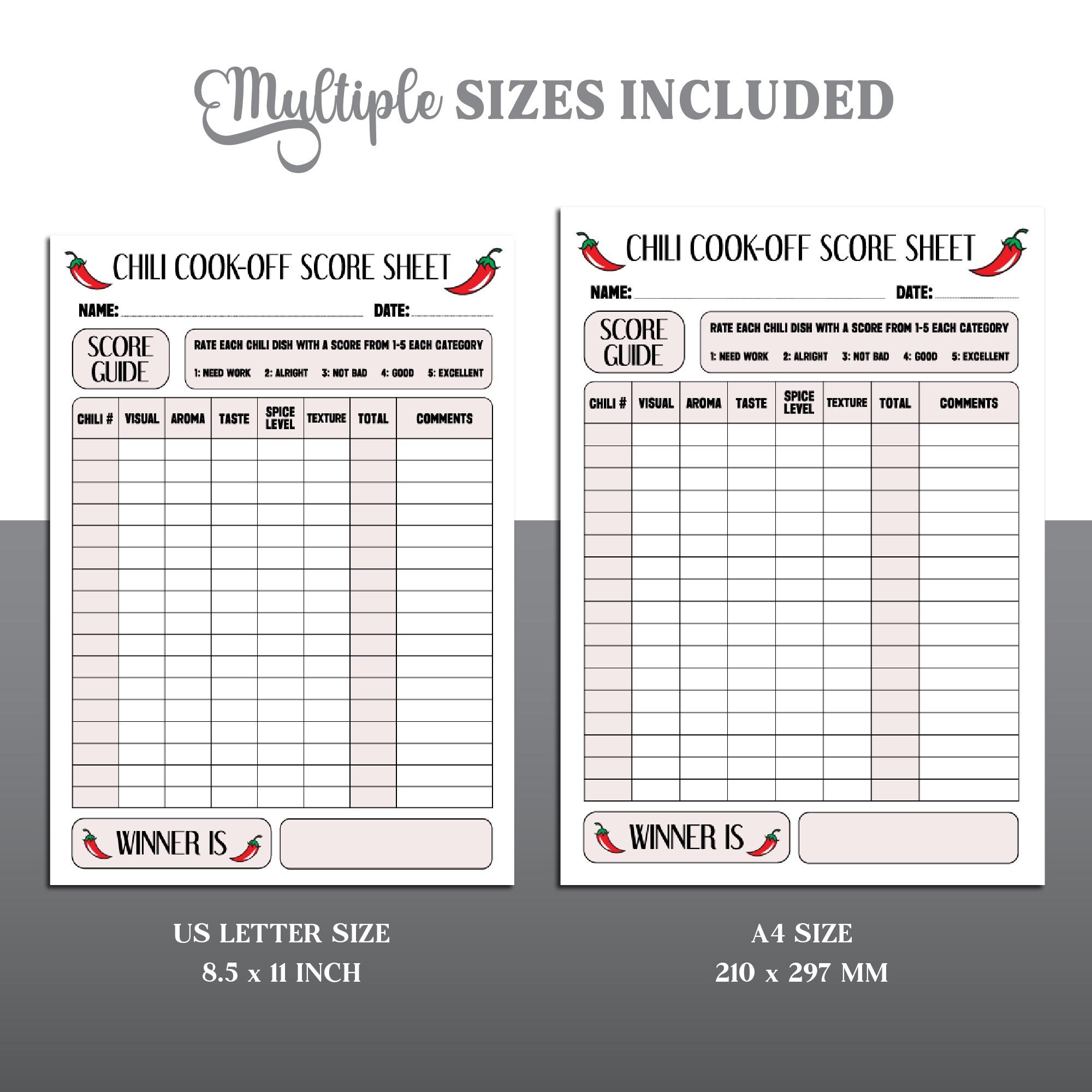Chili Cook-off Score Sheet Printable for Chili Competition, Cook off ...
